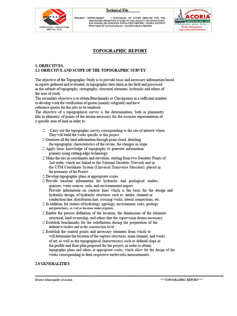 Topographic Report Irrigation Concha | PDF | Topography | Surveying