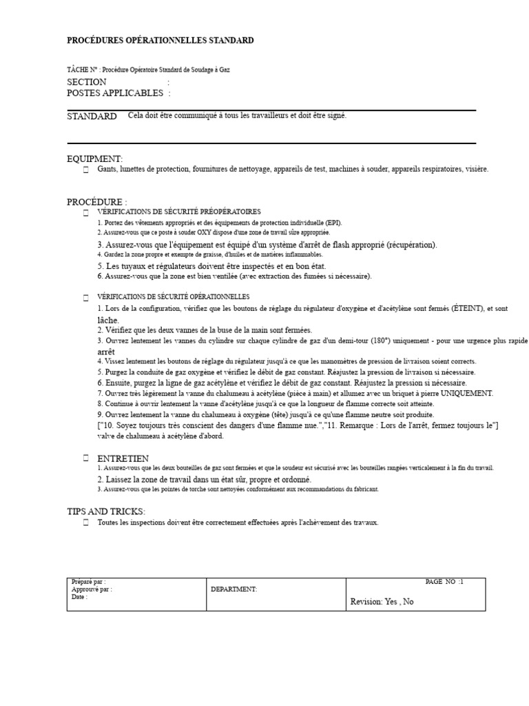 SOP Pour Le Soudage À Gaz | PDF | Soudage | Construction