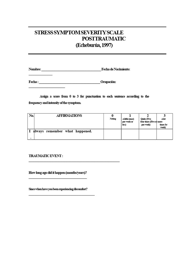 Post-Traumatic Stress Scale | PDF | Psychological Trauma | Anxiety