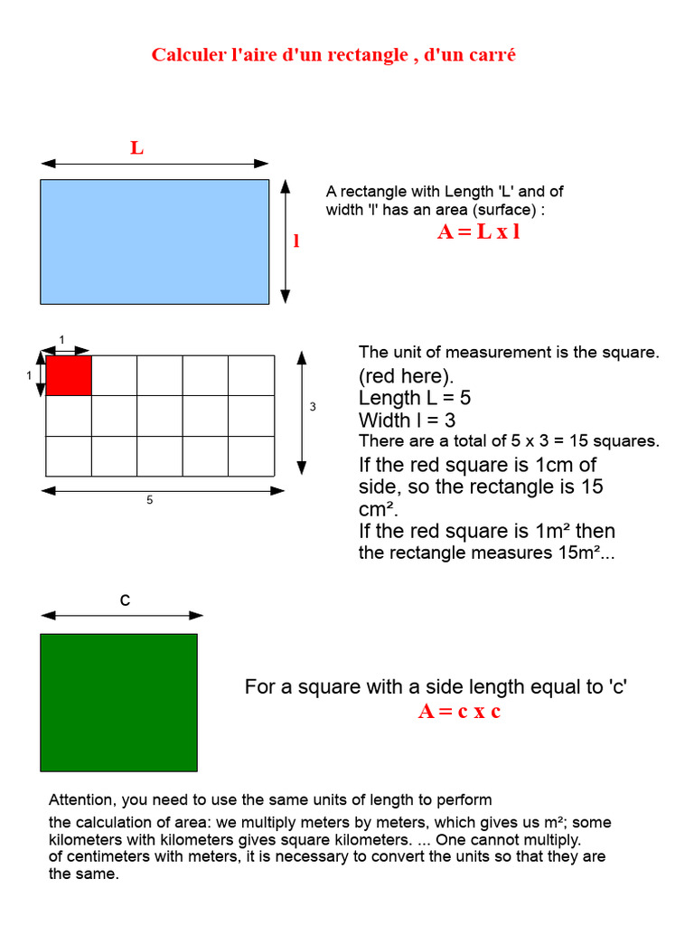 Lesson and Exercises Calculate The Area of A Rectangle of A Square 1 ...