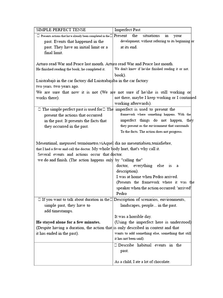 Simple Perfect Past_Imperfect | PDF | Grammatical Tense | Linguistic ...