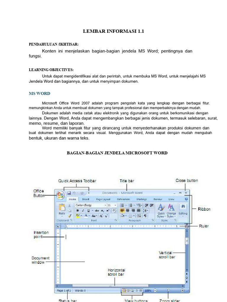Bagian-Bagian Jendela MS Word 2007 | PDF