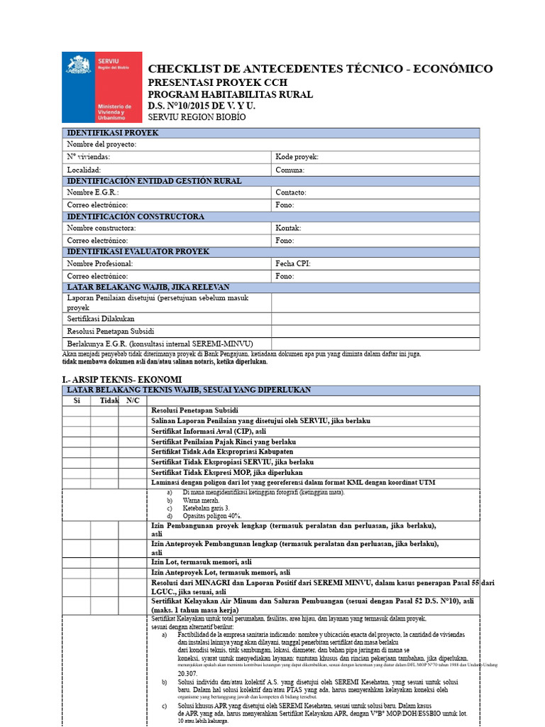 Checklist Proyek Habitabilitas Rural | PDF