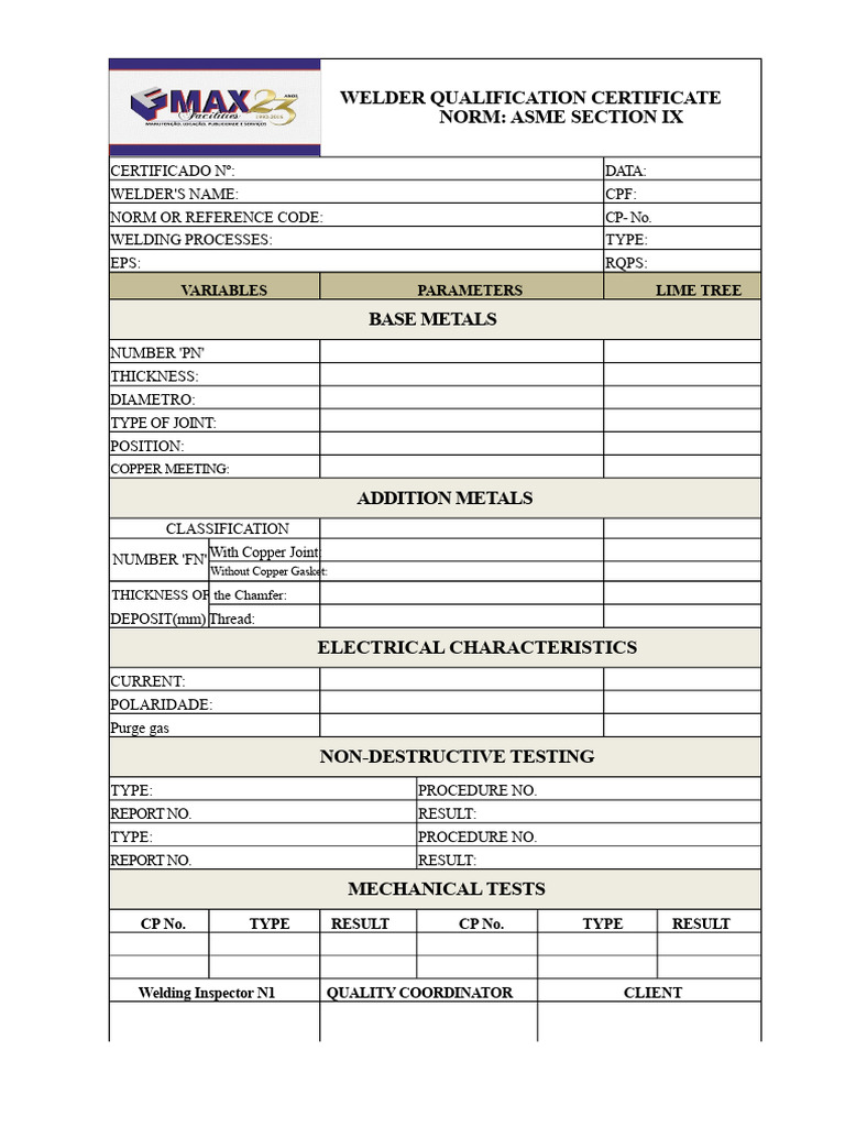 ASME Section IX Welder Qualification Certificate | PDF