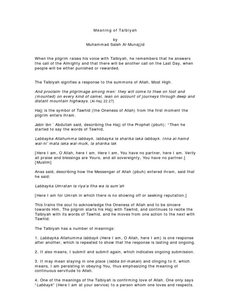Understanding Talbiyah in Hajj | PDF | Hajj | Islamic Behaviour And ...