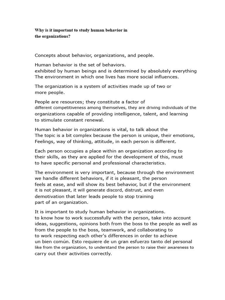 Why Is It Important To Study Human Behavior in Organizations? | PDF