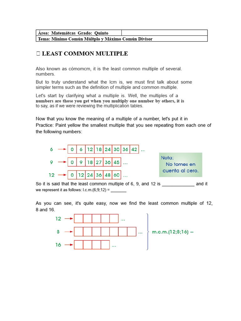 LCM and GCD Exercises for Fifth Grade | PDF | Discrete Mathematics ...