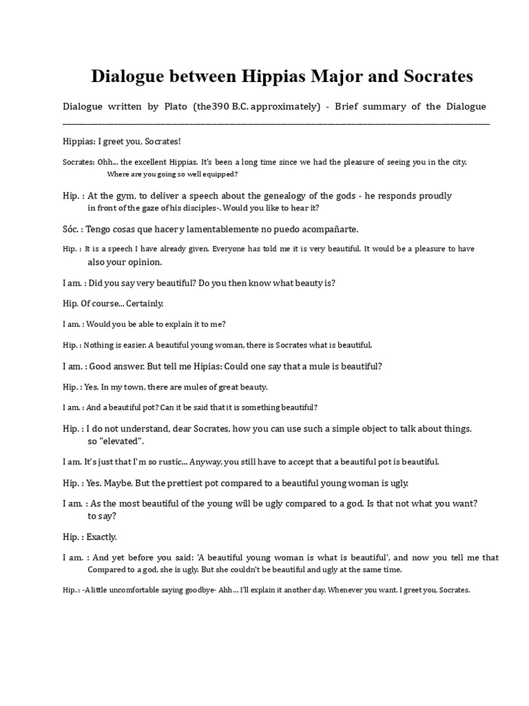 Dialogue Between Hippias Major and Socrates | PDF