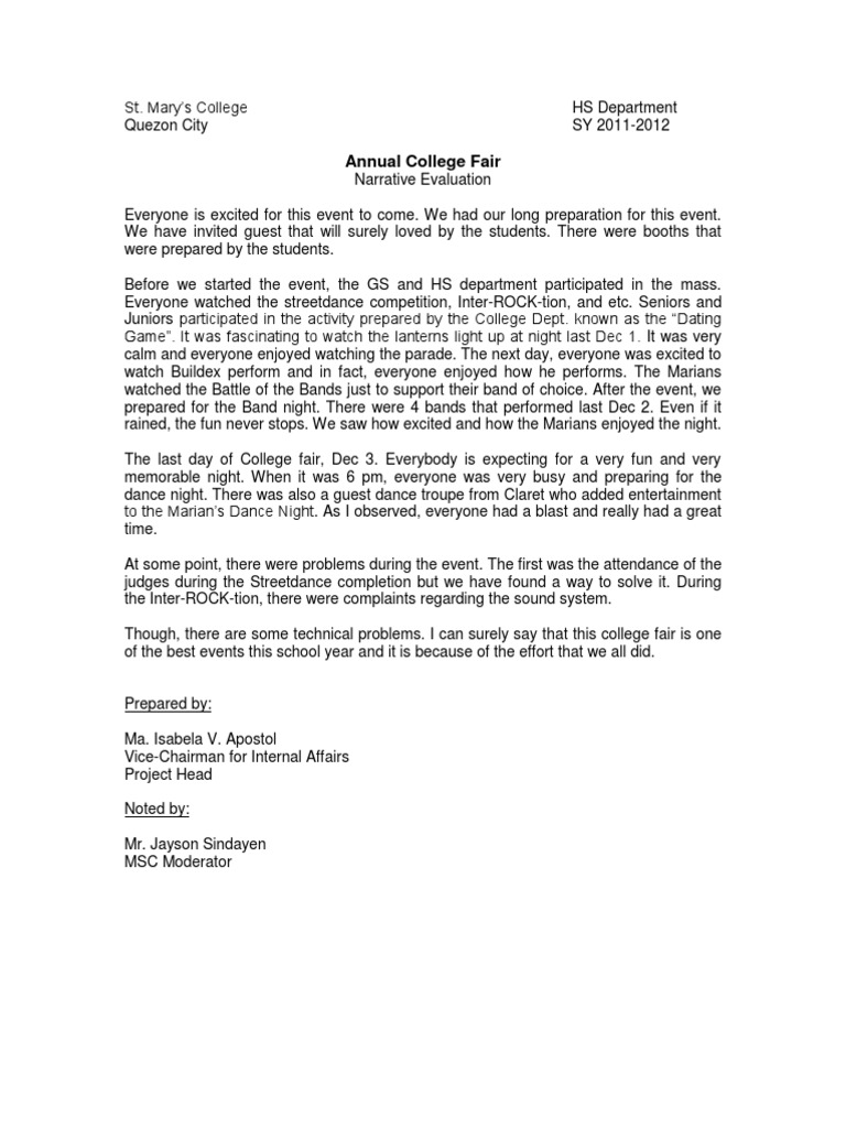 Annual College Fair Narrative Report | PDF | Leisure