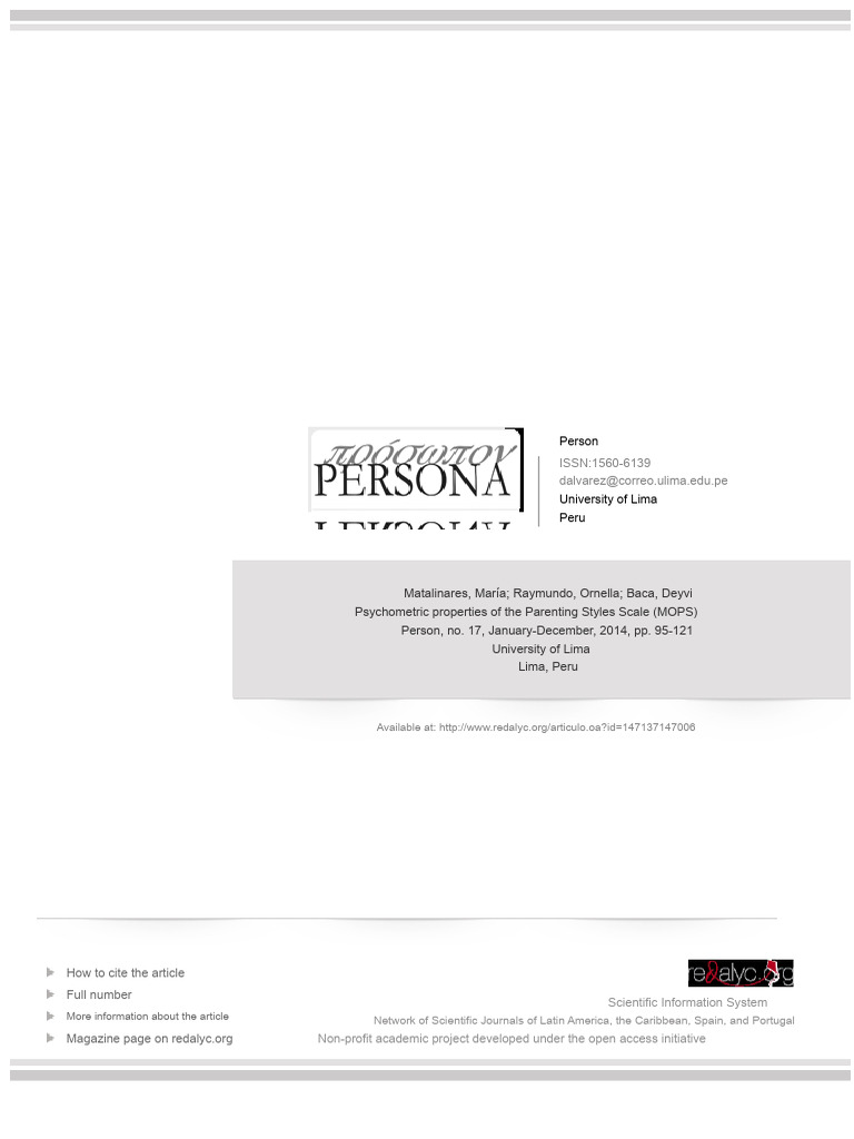 Parenting Styles Scale Mops - Matalinares | PDF | Attachment Theory | Internal Consistency