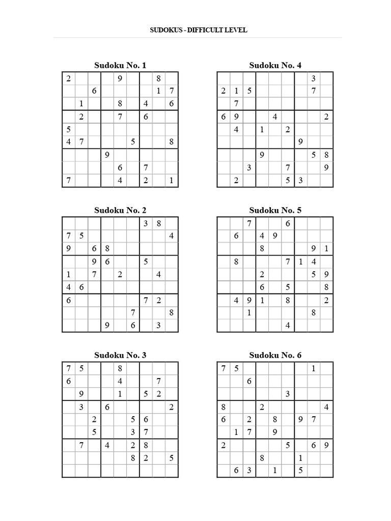Sudokus - Difficult Level | PDF | Logic Puzzles | Recreational Mathematics