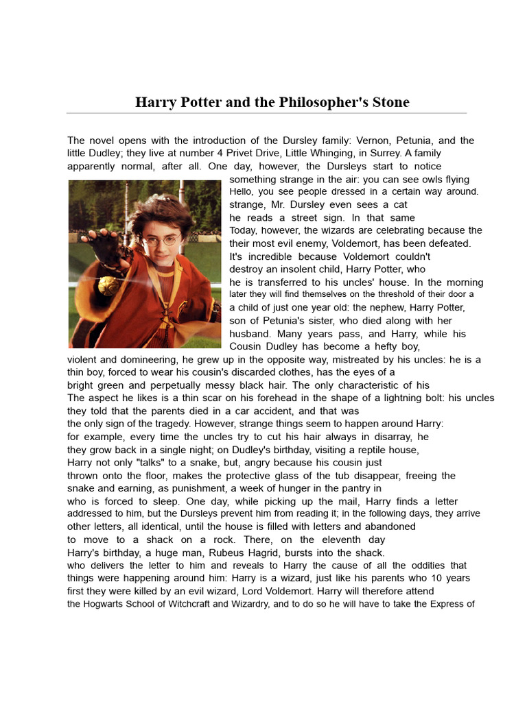 Harry Potter: Philosopher's Stone Summary | PDF | J. K. Rowling | Harry ...