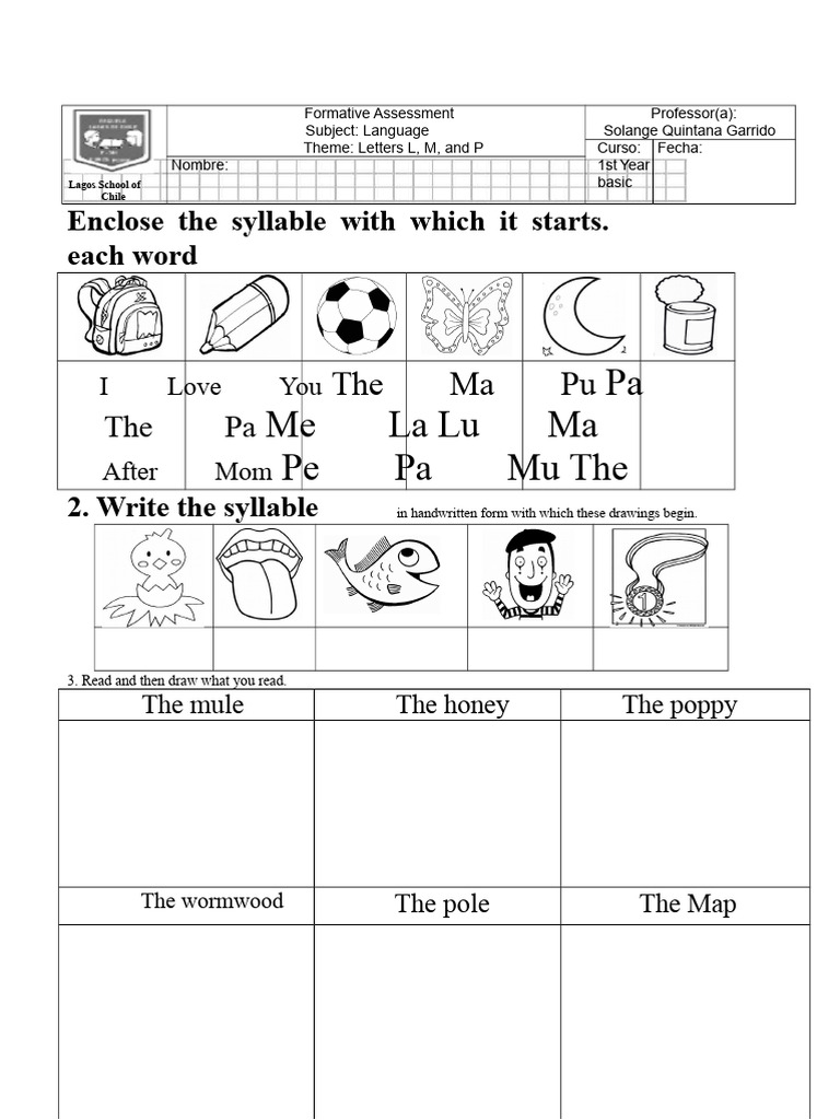 Formative Assessment 2 Letters L, M, and P | PDF