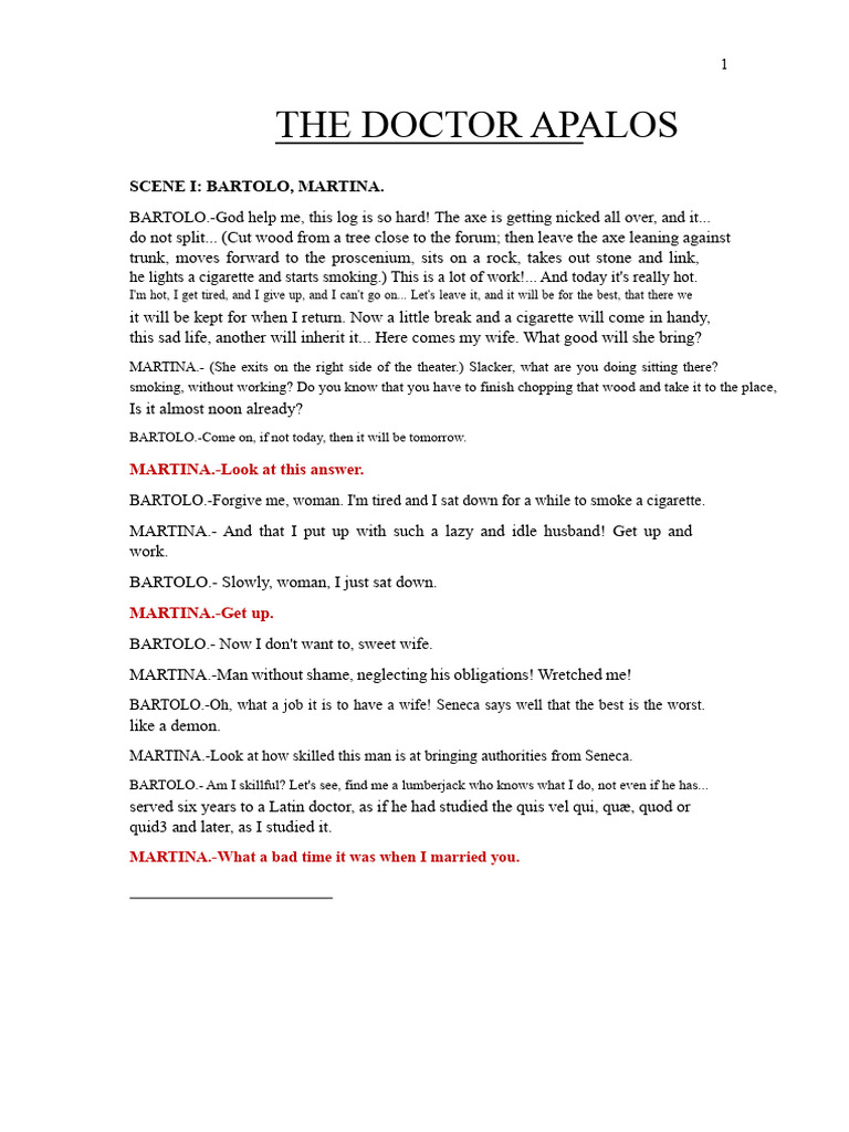 The Doctor Apalos: A Comedic Play | PDF