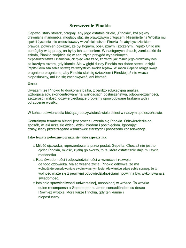 Streszczenie Pinokia | PDF