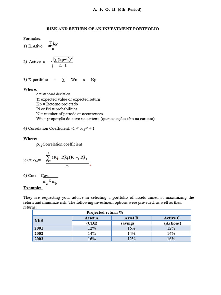 Investment Portfolio Risk and Return Analysis | PDF | Financial Risk ...