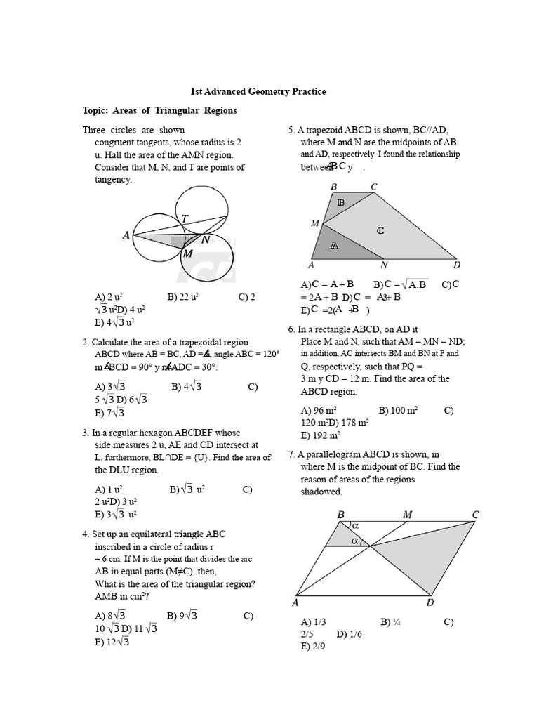 1st Advanced Geometry Practice Pdf Area Triangle