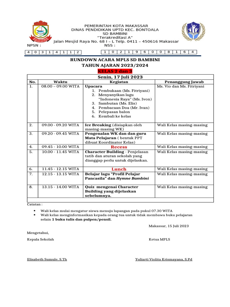 Rundown MPLS SD Bambini 2023/2024 | PDF