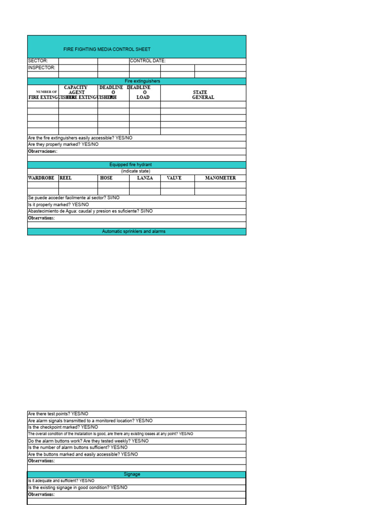 FIRE EXTINGUISHER CONTROL SHEET | PDF