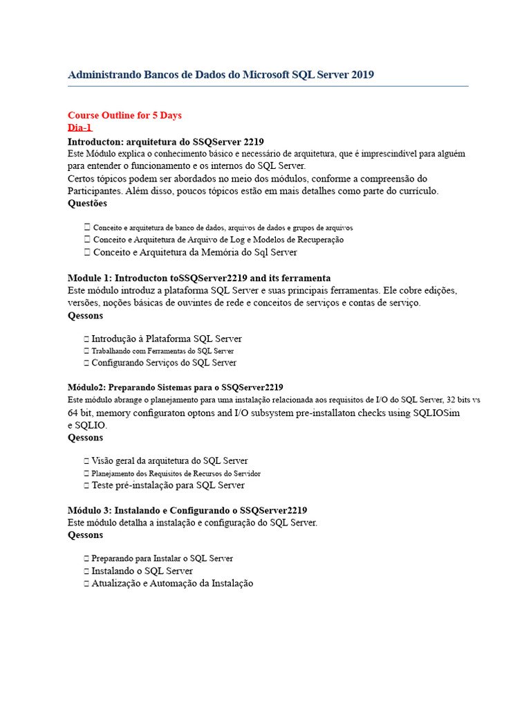 Curso de Administração SQL Server 2019 | PDF | Microsoft SQL Server ...