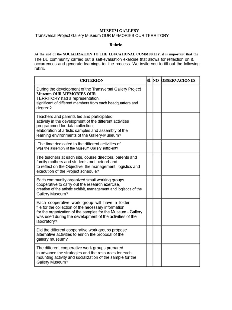 Evaluation Rubric for Muse Gallery Project | PDF