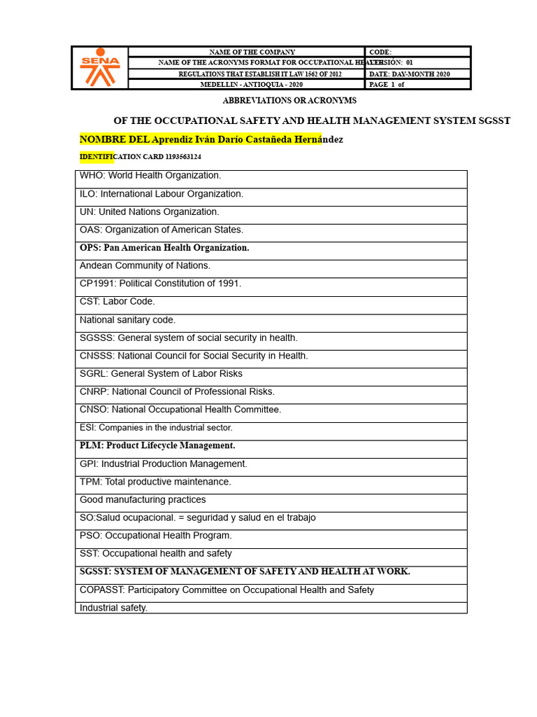 Acronyms-Abbreviations-Occupational Health2 | PDF | Occupational Safety ...
