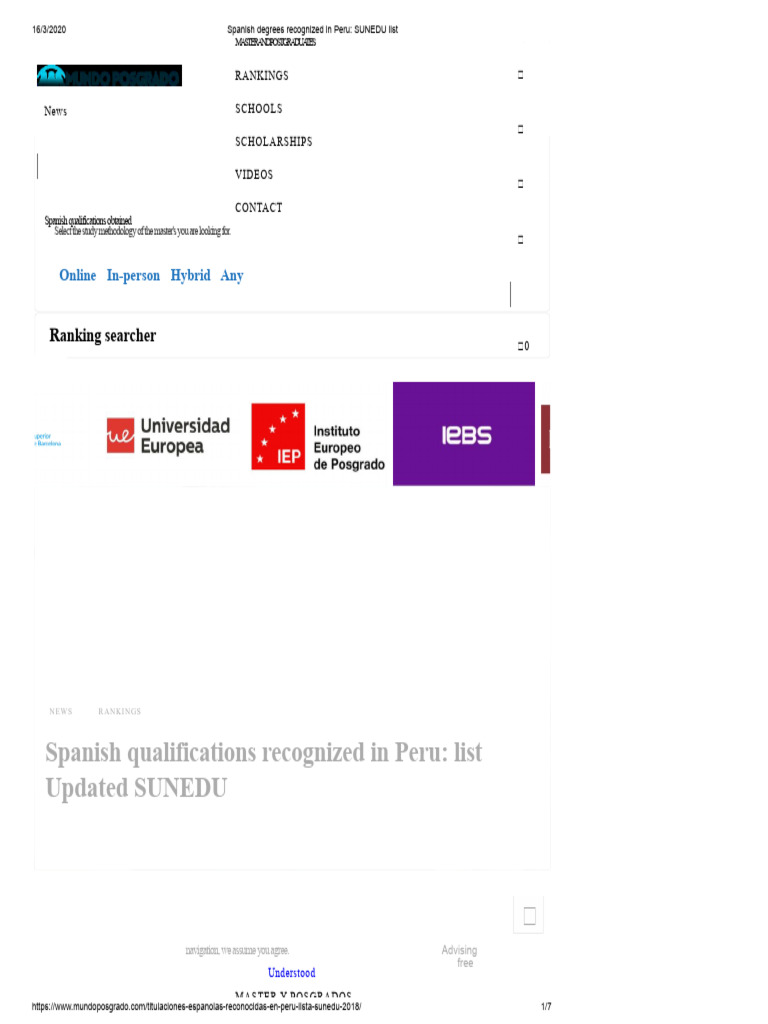 Spanish Qualifications Recognized in Peru - SUNEDU List | PDF