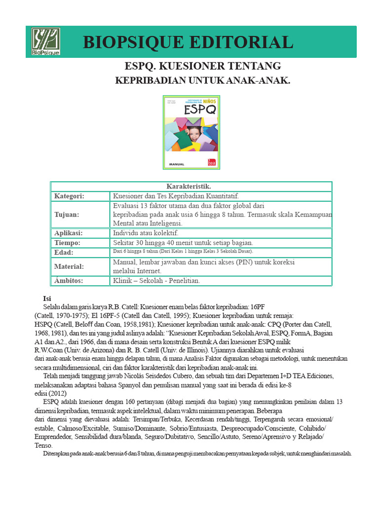 ATPC-16-ESPQ.Kuesioner-Keperibadian-untuk-Anak-anak | PDF