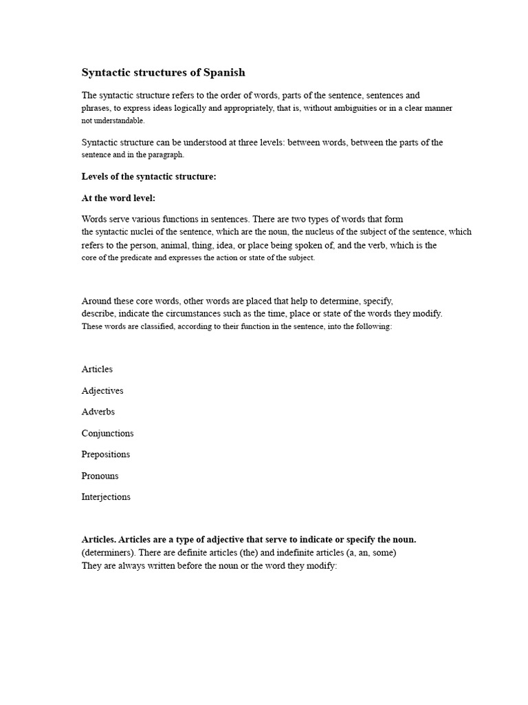 Syntactic Structures of Spanish | PDF | Adjective | Adverb