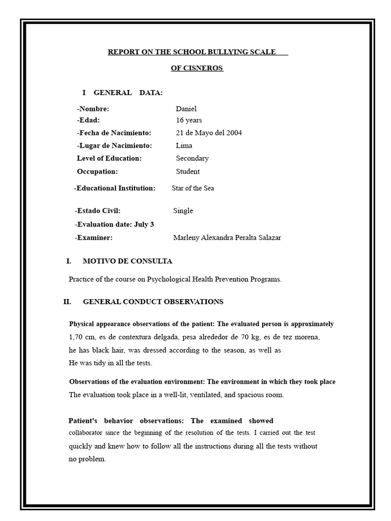 School Bullying Scale Report: Findings | PDF | Bullying | Behavioural ...