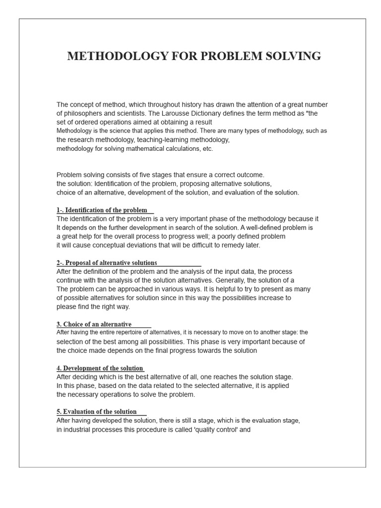 Methodology For Problem Solving | PDF | Methodology | Hypothesis
