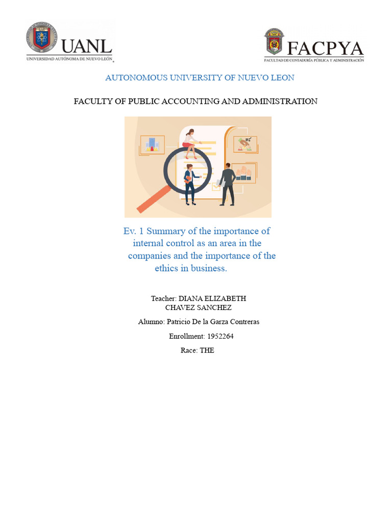Ev. 1 Summary of the importance of internal control as an area in ...