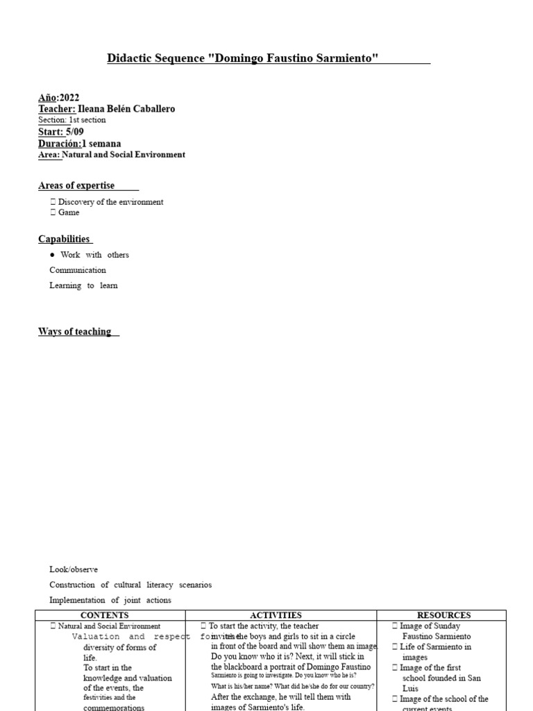 Didactic Sequence Sarmiento | PDF | Behavior Modification | Cognition