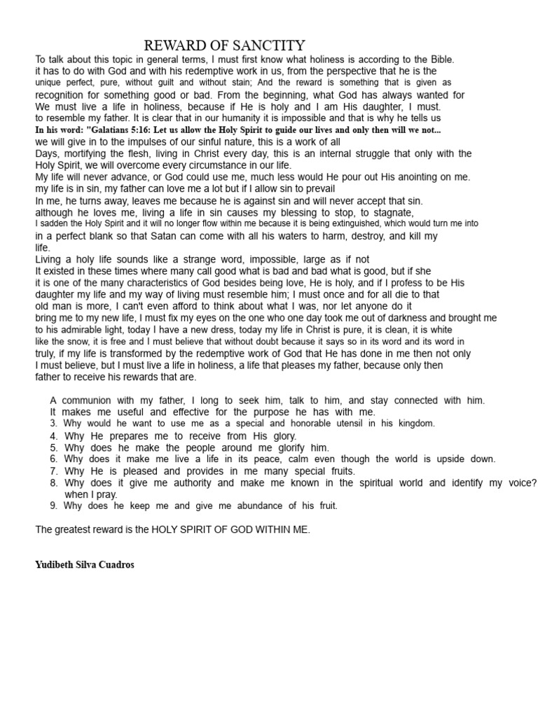 Summary 5. Reward of Holiness | PDF | Sin | Christian Belief And Doctrine