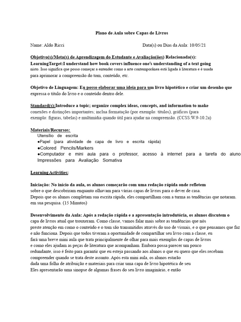 Aula Criativa: Capas de Livros | PDF | Livros | Abstract (resumo)