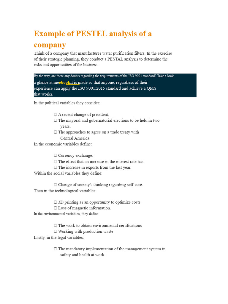 Example of a PESTEL analysis of a company | PDF
