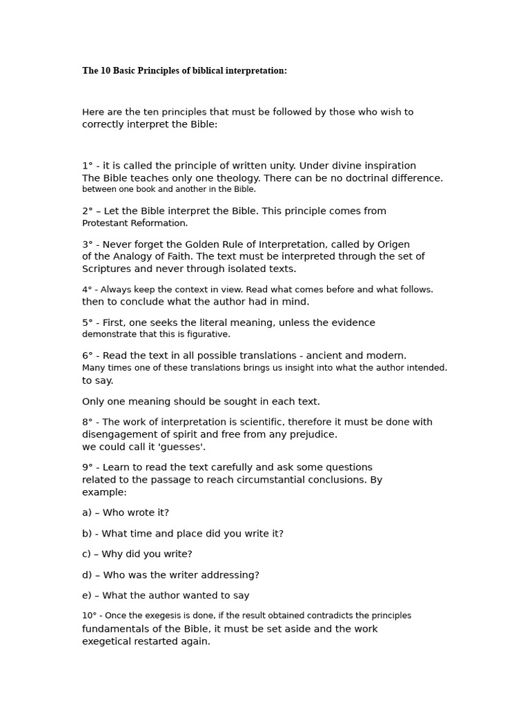 10 Principles of Biblical Interpretation | PDF