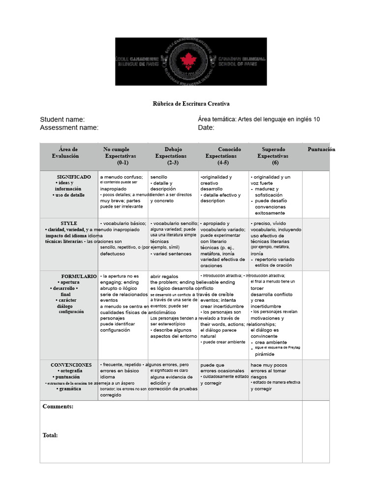 Rúbrica de Escritura Creativa Grado 10 | PDF | Lingüística ...
