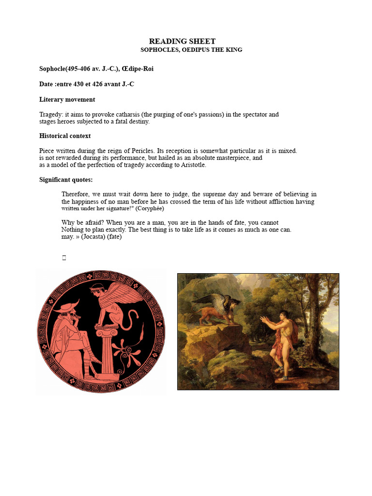 READING SHEET SOPHOCLES, OEDIPUS THE KING | PDF | Oedipus | Theban ...