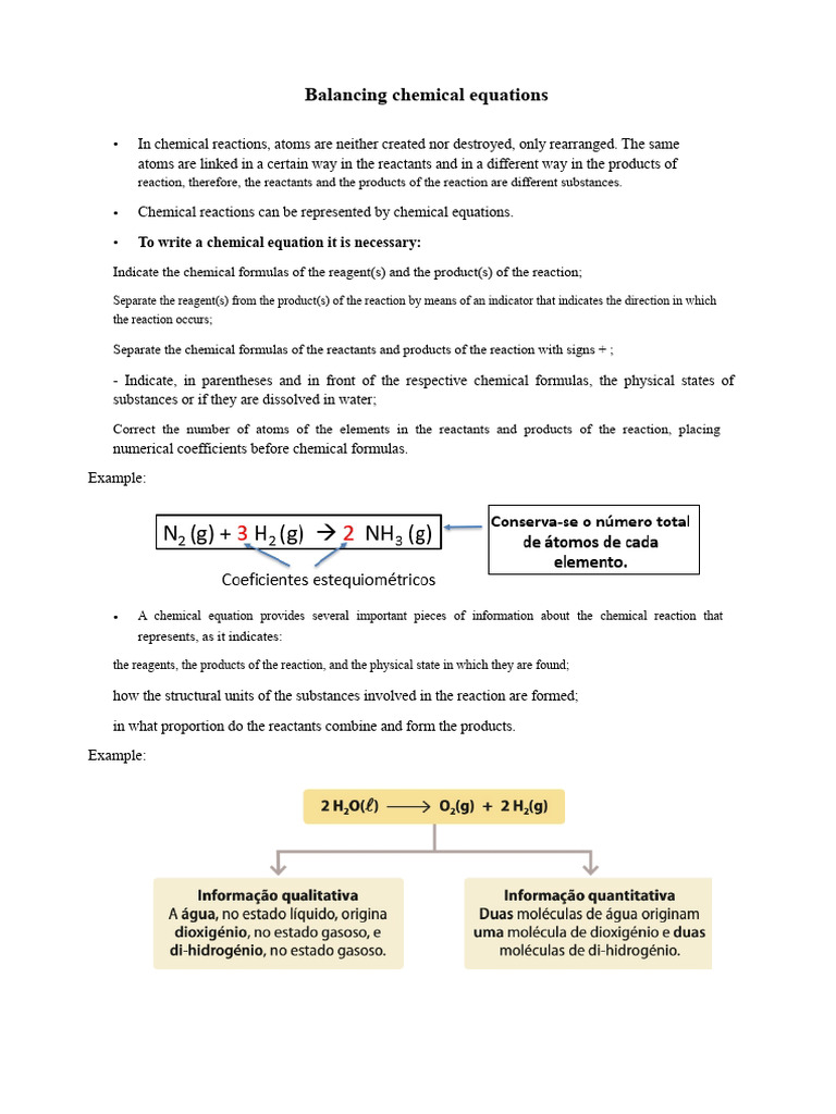 Balancing chemical equations | PDF