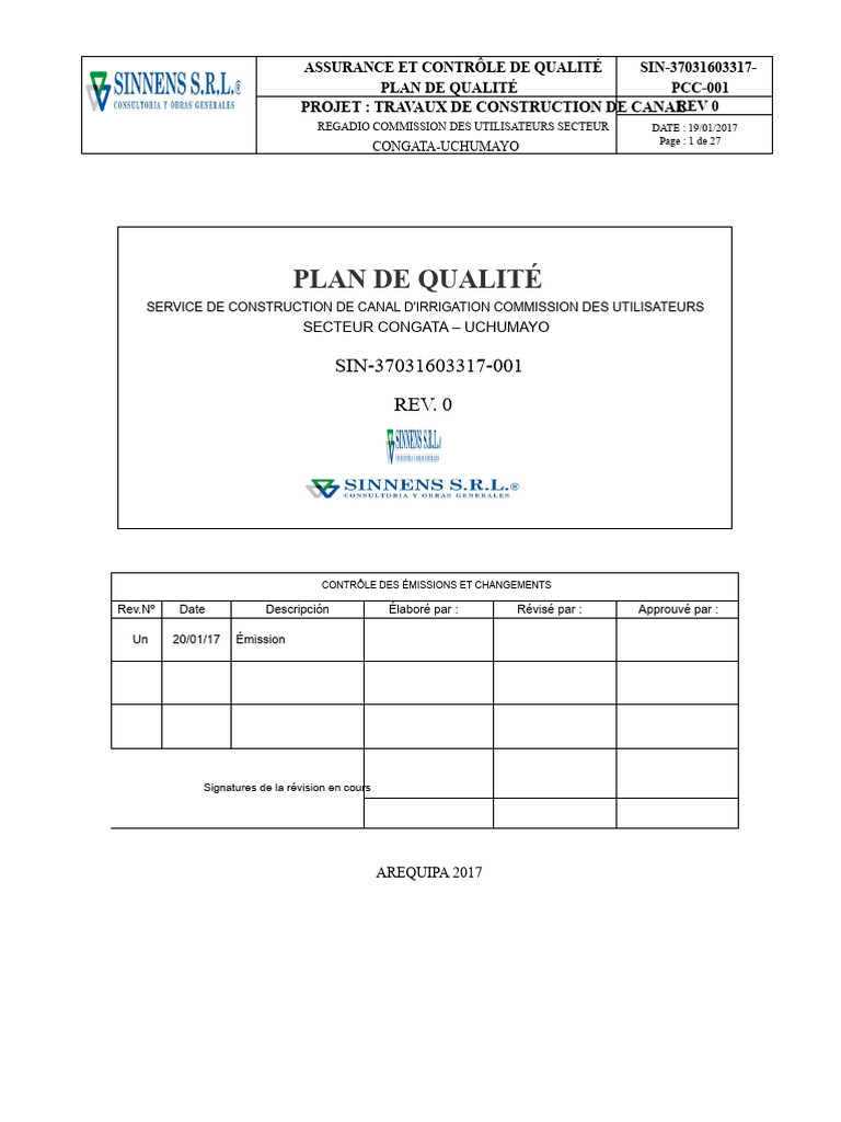 Plan de Qualité pour Construction de Canal | PDF | Management de la ...