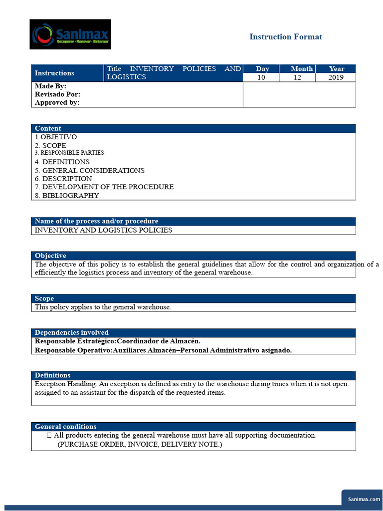 006 General Warehouse Policies | PDF | Warehouse | Logistics
