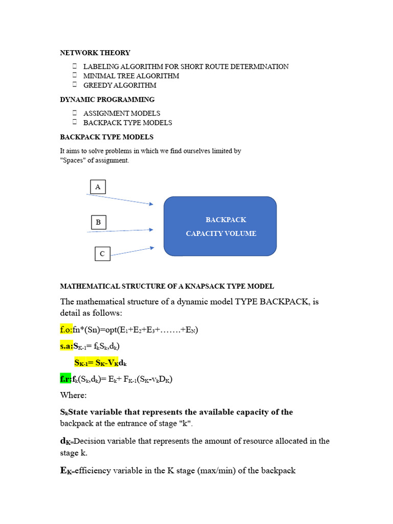 Dynamic Programming Models (Class 1 - Knapsack Type) | PDF | Dynamic ...