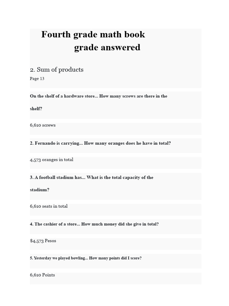 Fourth Grade Math Book Answered | PDF | Area | Elementary Geometry