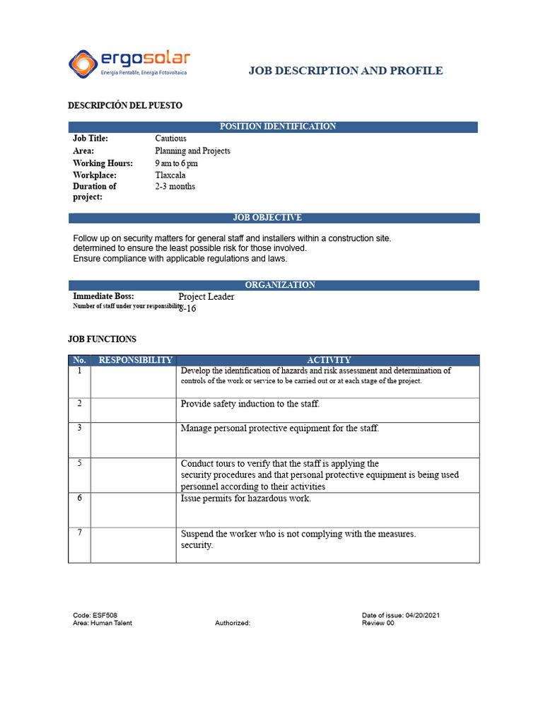Safety Profile Format For Work | PDF | Occupational Safety And Health ...