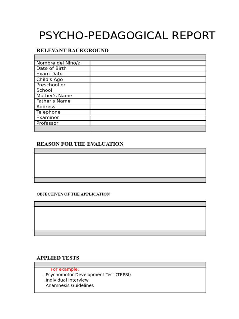Psycho-Pedagogical Evaluation Report | PDF