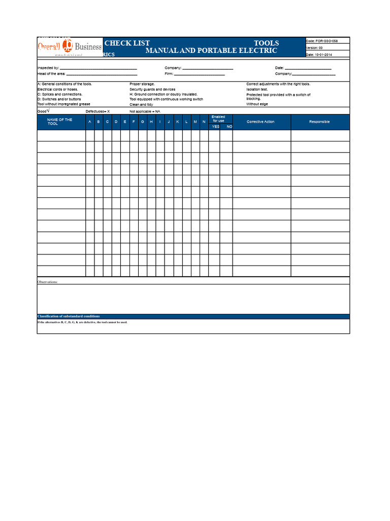 For-SSO-058 Manual and Electric Tools Checklist | PDF | Switch ...