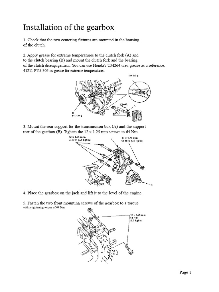 Gearbox Installation Guide and Torque Specs | PDF | Axle | Clutch
