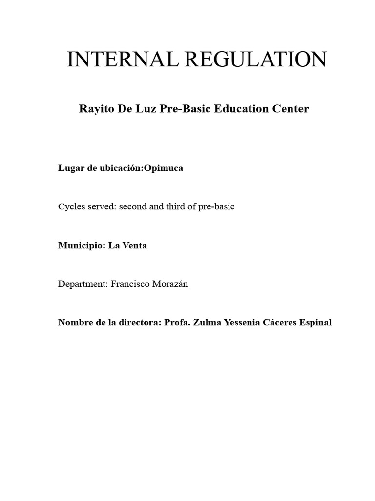 Internal Regulations for Rayito De Luz Kindergarten | PDF | Teachers ...