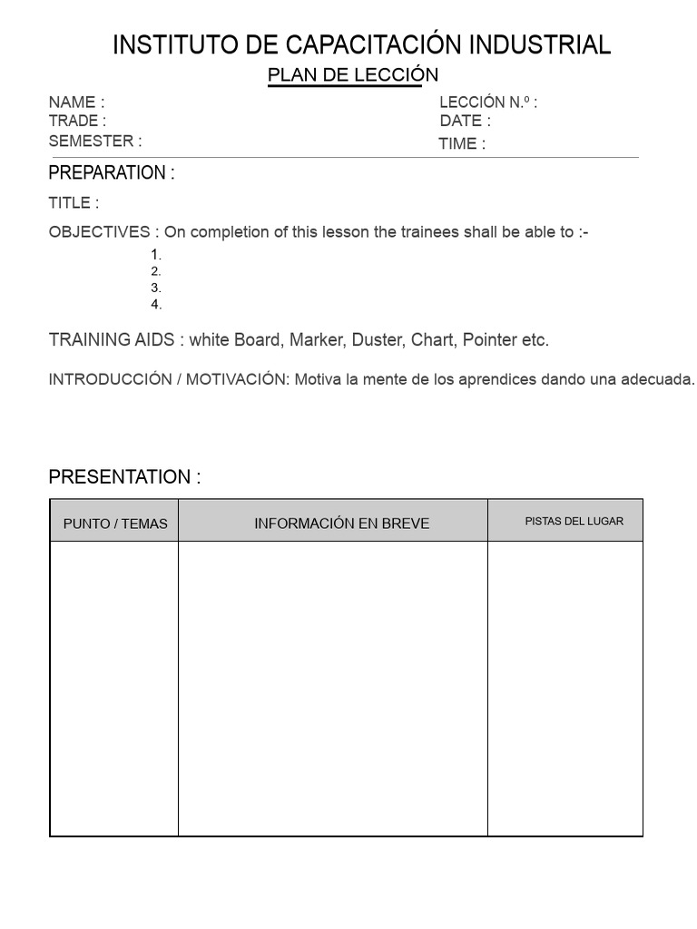 Plantilla de Plan de Lección ITI | PDF